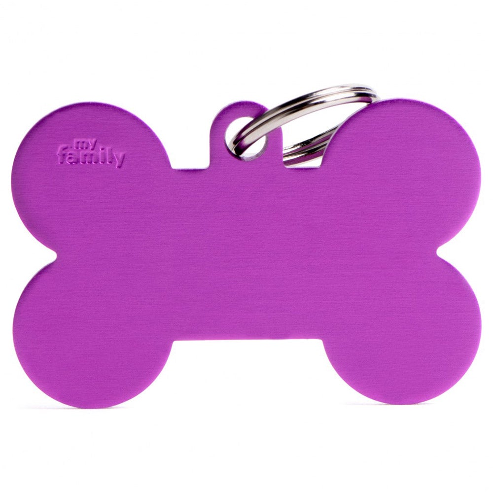 Dog name tag aluminum giant purple bone