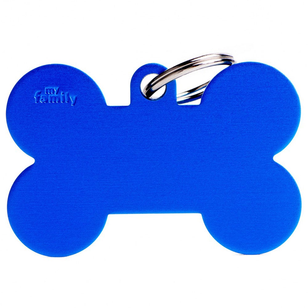 Aluminum dog name tag, giant blue bone