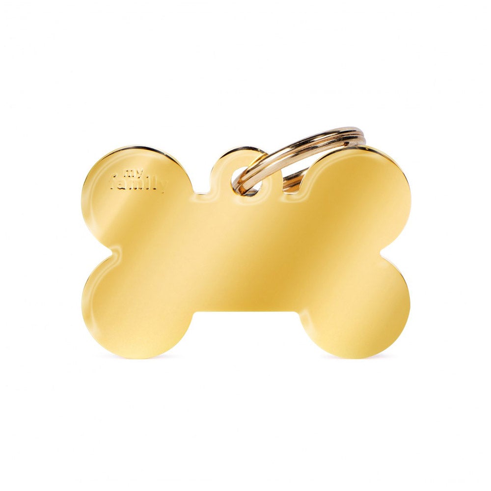 Dog name tag aluminum big bone gold